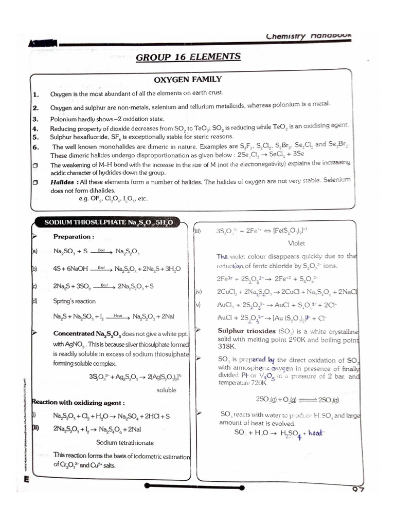Group 16 Elements: Oxygen Family Chemistry | PDF | Sulfuric Acid | Chemical Elements