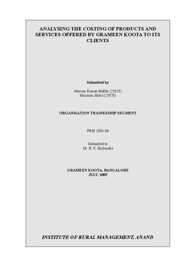 Grameen Koota Product Cost Analysis | PDF | Interest | Microfinance