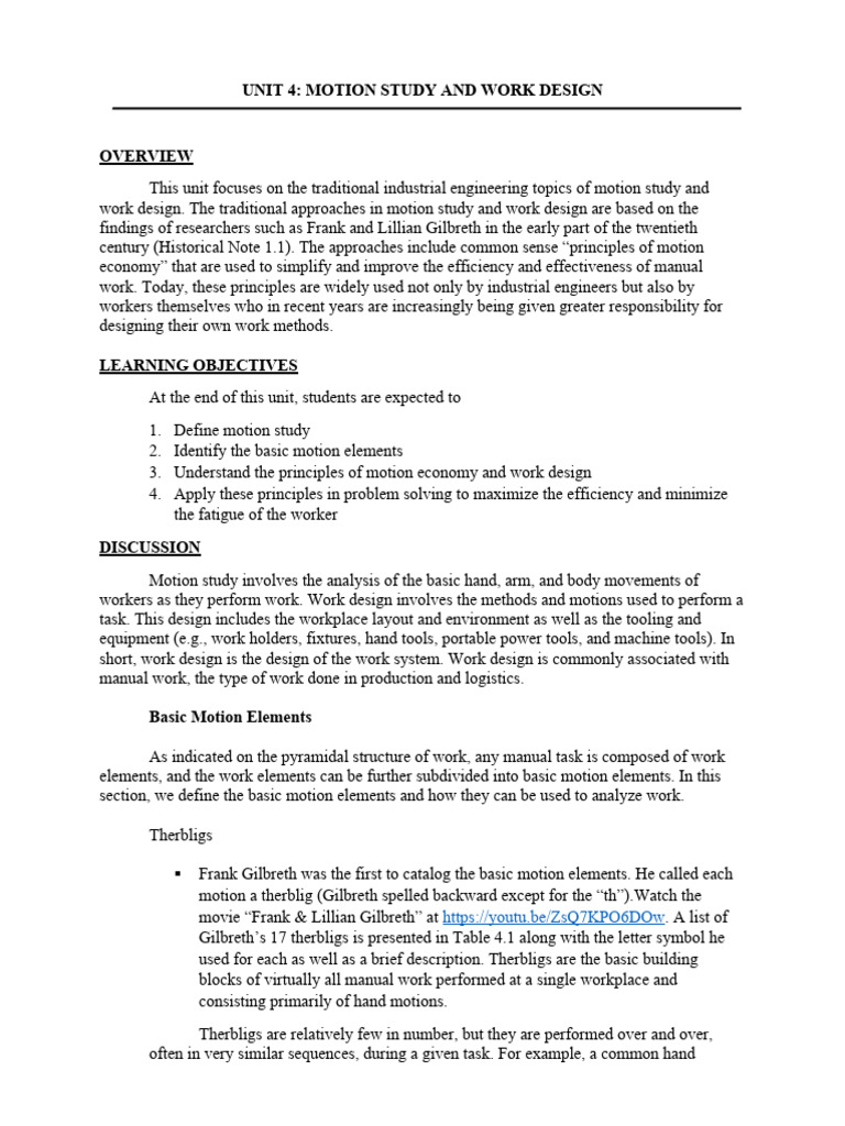 Unit 4 Motion Study and Work Design | PDF | Industrial Engineering ...
