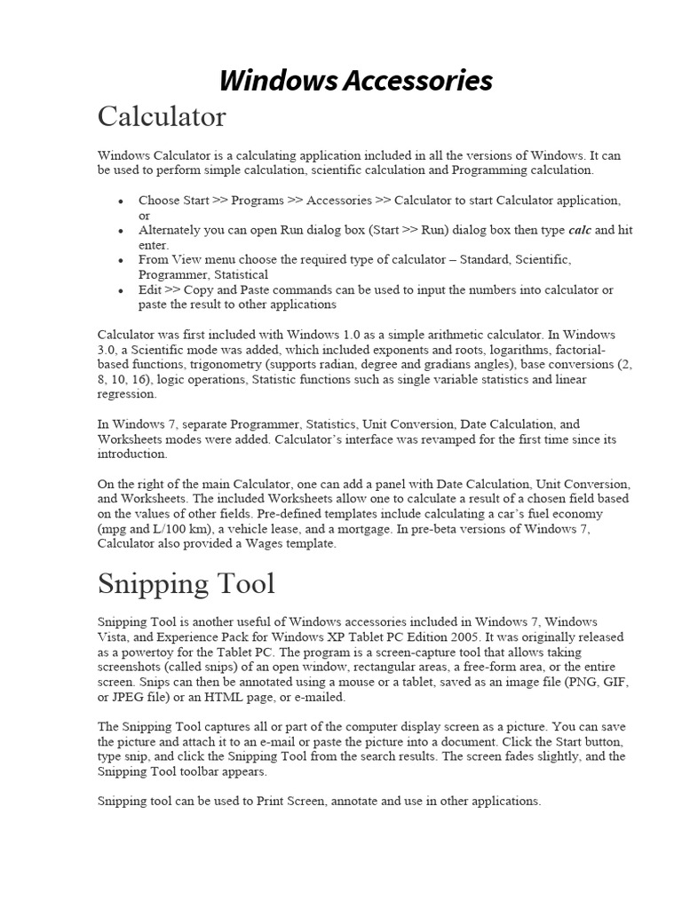 Windows Accessories | PDF | Computer Keyboard | System Software