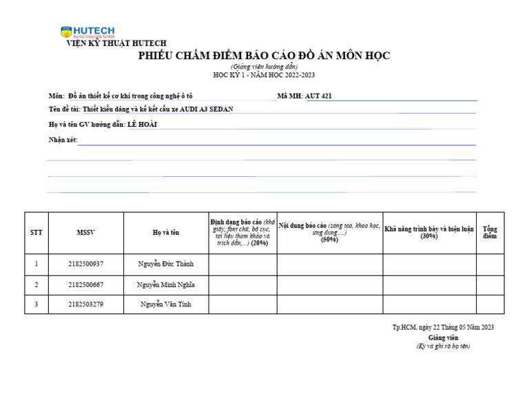 Phieu Cham Diem GVHD | PDF