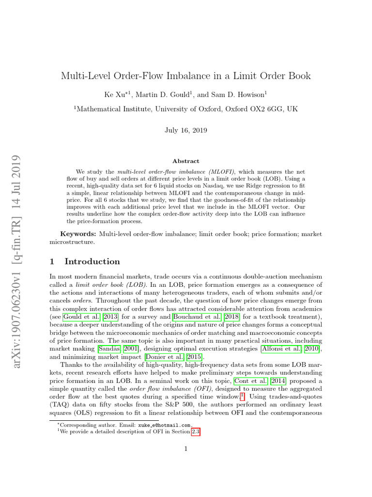1907.06230v1 - Multi-Level Order-Flow Imbalance in A Limit Order Book ...