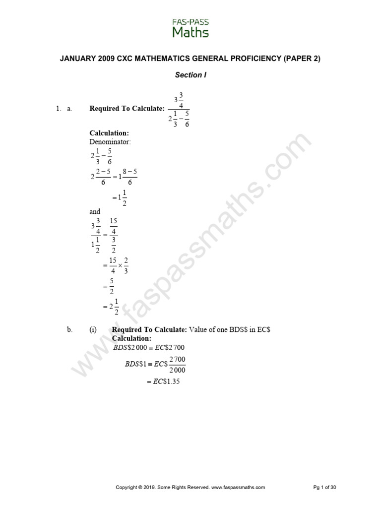 10.csec Maths January 2009 Answers | PDF | Circle | Euclidean Geometry