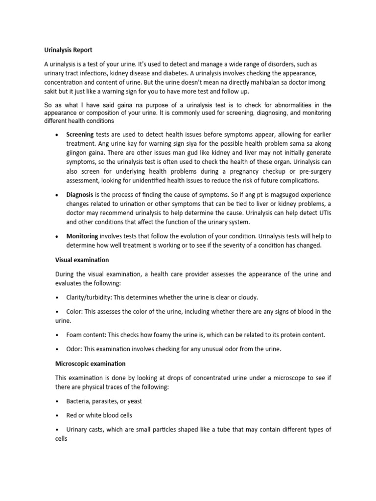 Urinalysis | PDF | Urinary Tract Infection | Medicine