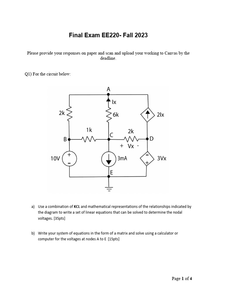 Final Exam EE220 2023 A | PDF | Matrix (Mathematics) | Electromagnetism