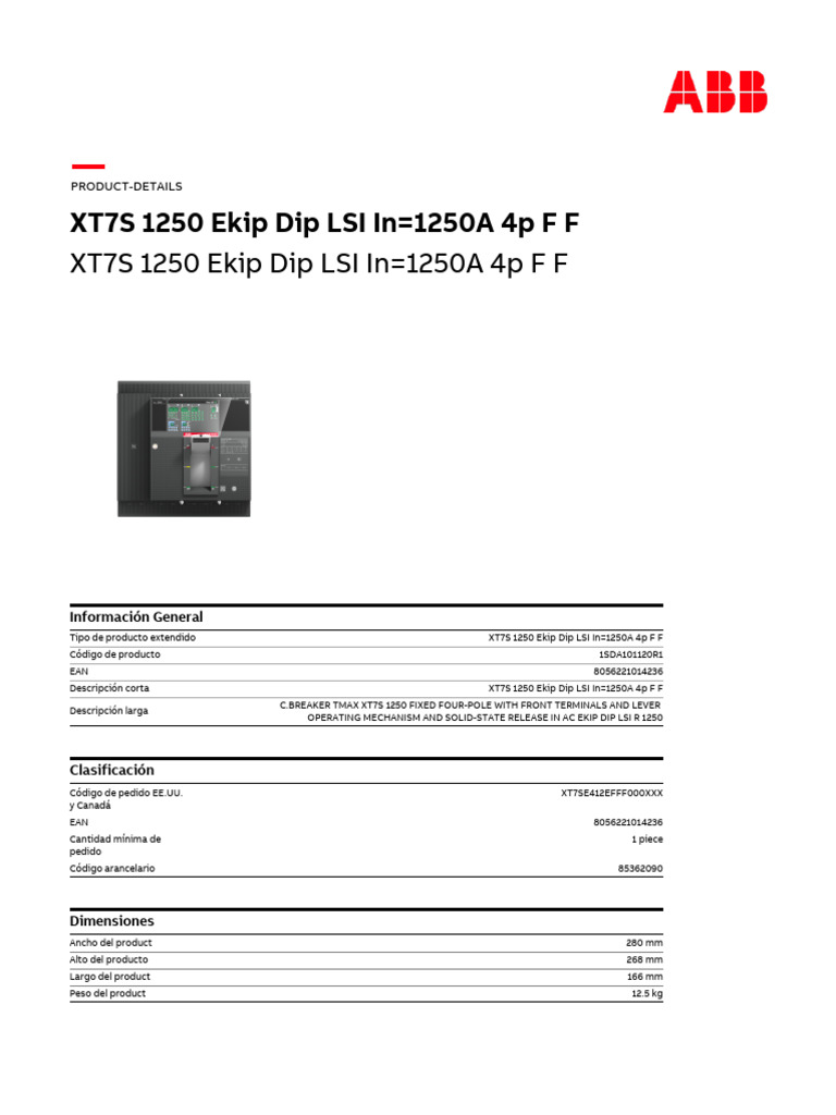 1SDA101120R1 xt7s 1250 Ekip Dip Lsi in 1250a 4p F F | PDF | Electrónica | Electromagnetismo
