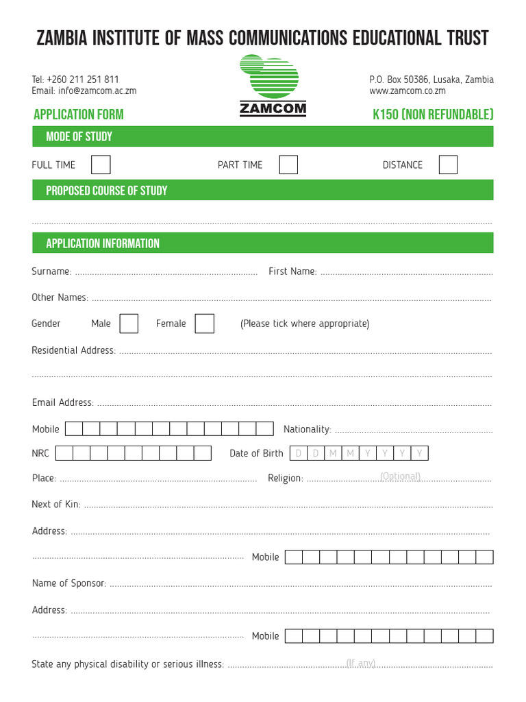 Zamcom Application Form A4d | PDF