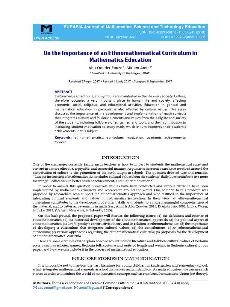 Ethnomathematics in Curriculum Development | PDF | Mathematics | Curriculum
