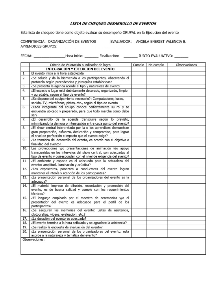 Lista Chequeo Evento | PDF
