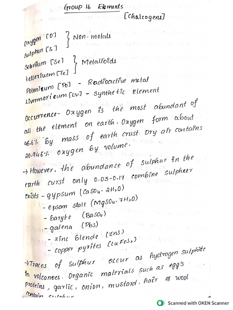 Chemistry 16th Group Elements | PDF