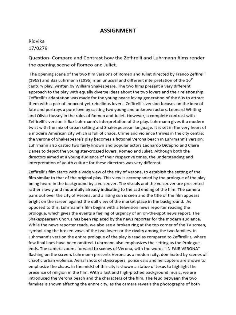ASSIGNMENT - Romeo and Juliet | PDF | Romeo And Juliet | Characters In ...