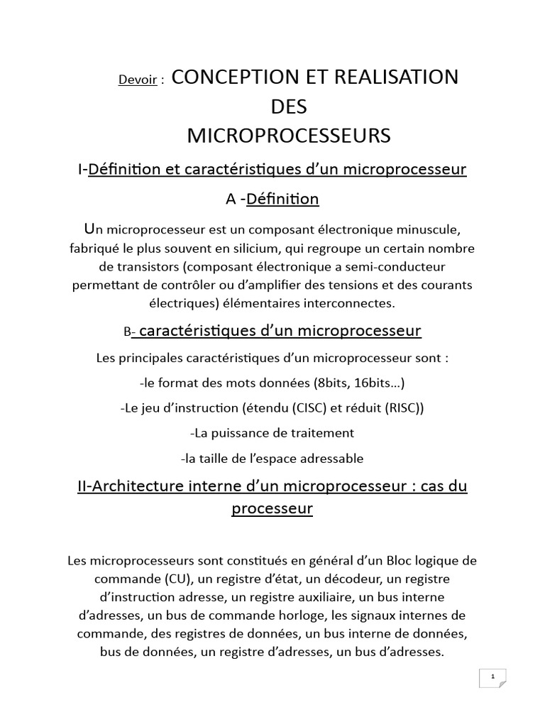 Devoir Sur Microprocesseur | PDF | Microprocesseur | Ingénierie informatique