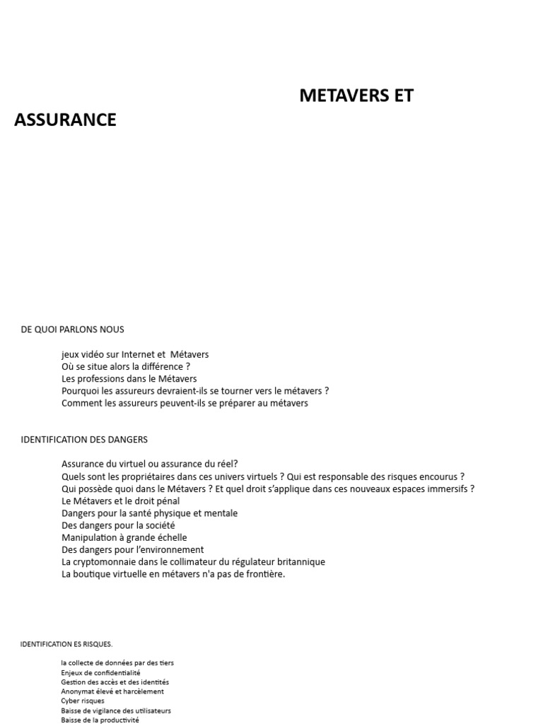 Metavers Et Assurance | PDF | Assurance | Risque