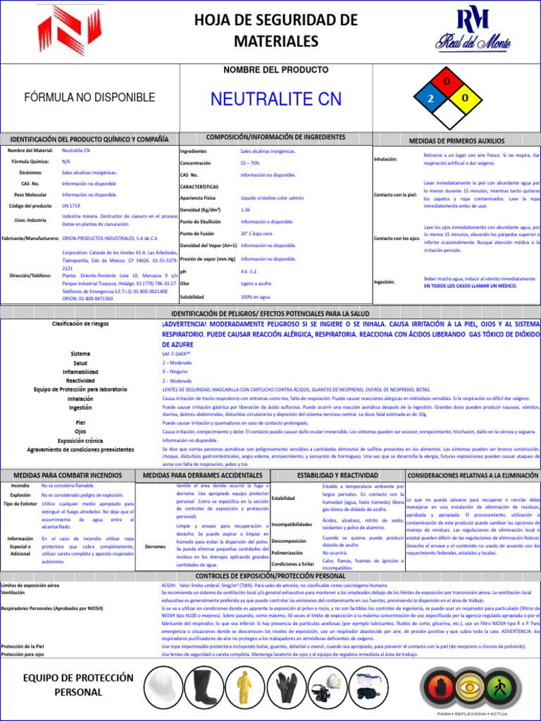 Hoja de Seguridad Neutralite CN | Descargar gratis PDF | Agua | Residuos