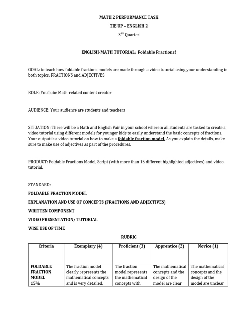 MATH 2 PERFORMANCE TASK For The 3rd Q. | PDF | Mathematics | Human ...
