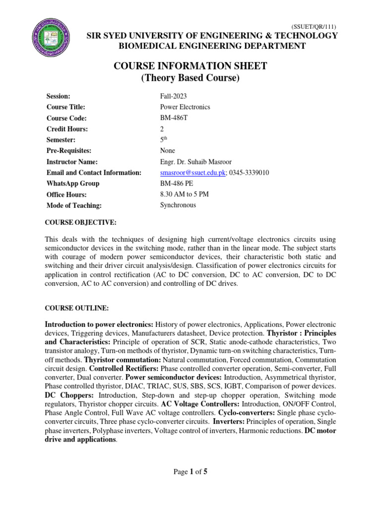 Course Information Sheet (Theory Based Course) | PDF | Rectifier | Power Electronics