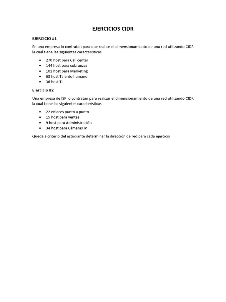 Ejercicios Cidr | PDF