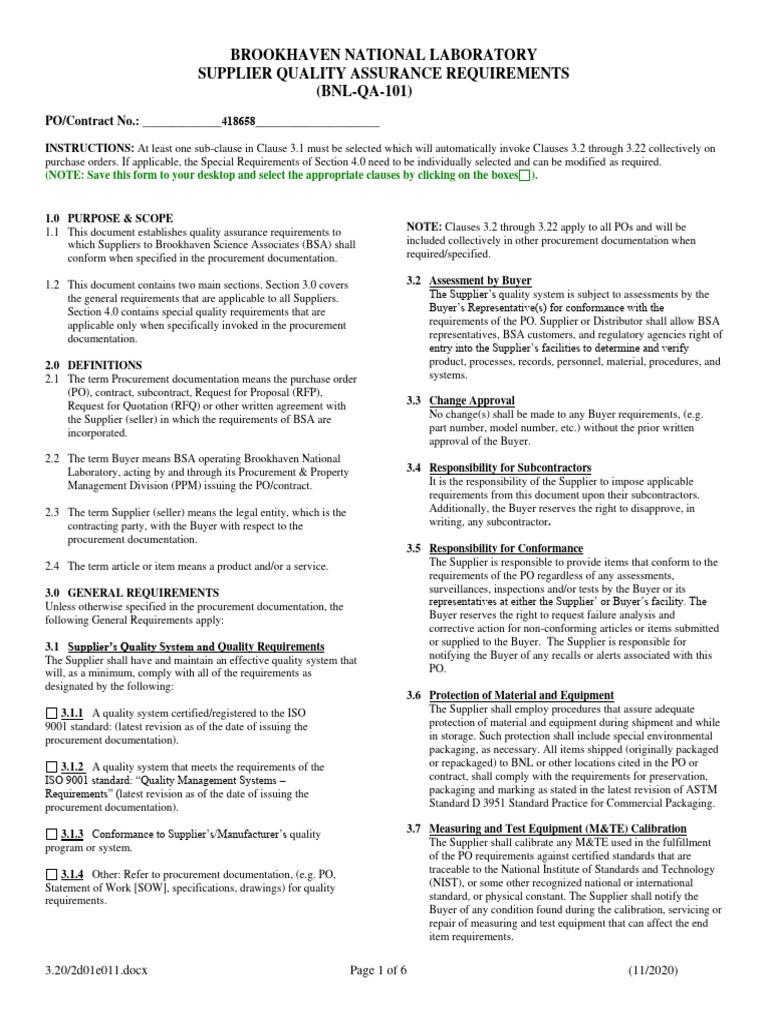 QA+101+Nov 2020 | PDF | Procurement | Specification (Technical Standard)