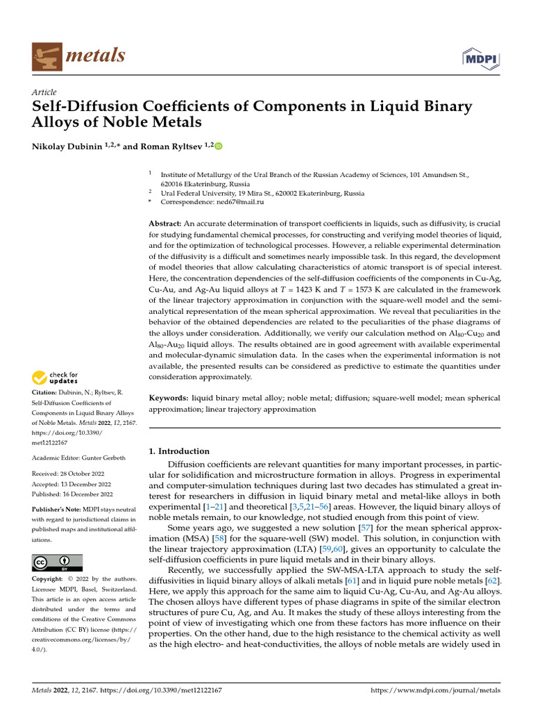 Metals 12 02167 | PDF | Diffusion | Approximation