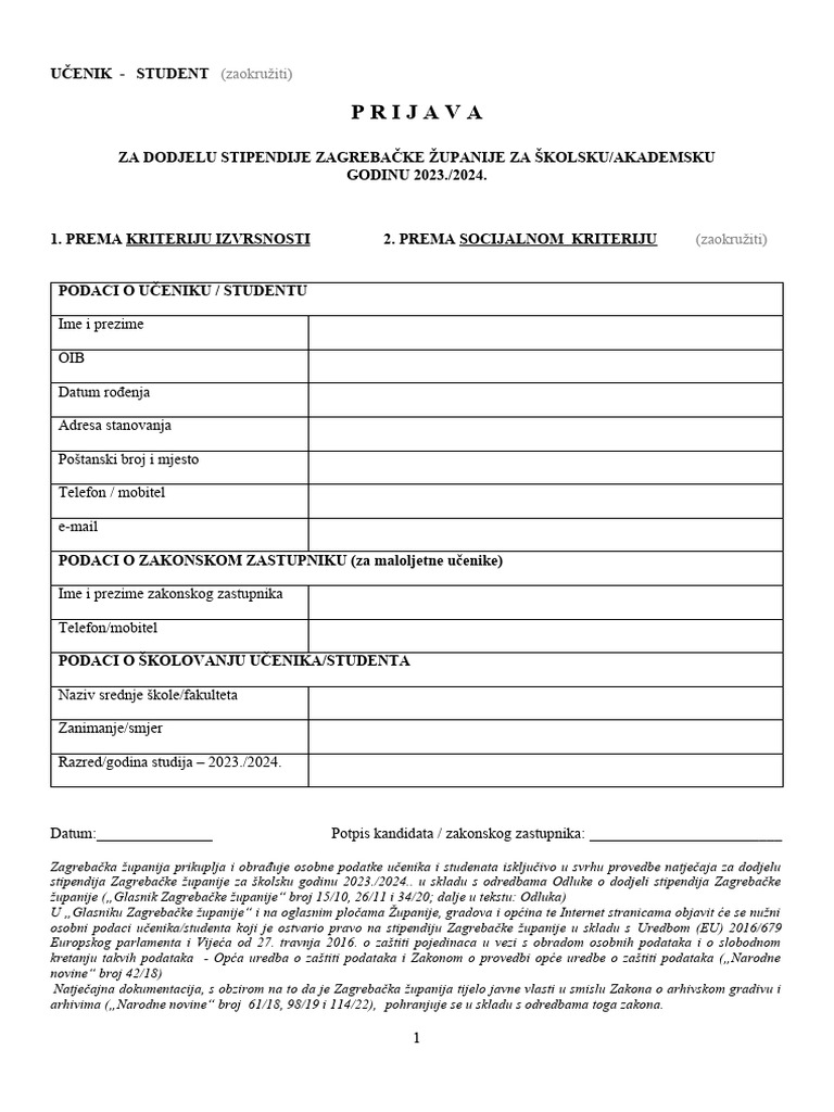 obrazac_prijave_2023-2024 | PDF