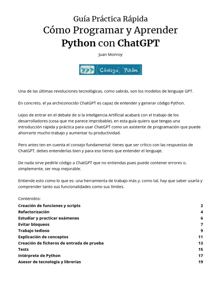 ChatGPT-X-Python-Guia-Para-Programar-y-Aprender-Python-con-ChatGPT | PDF | Python (lenguaje de ...