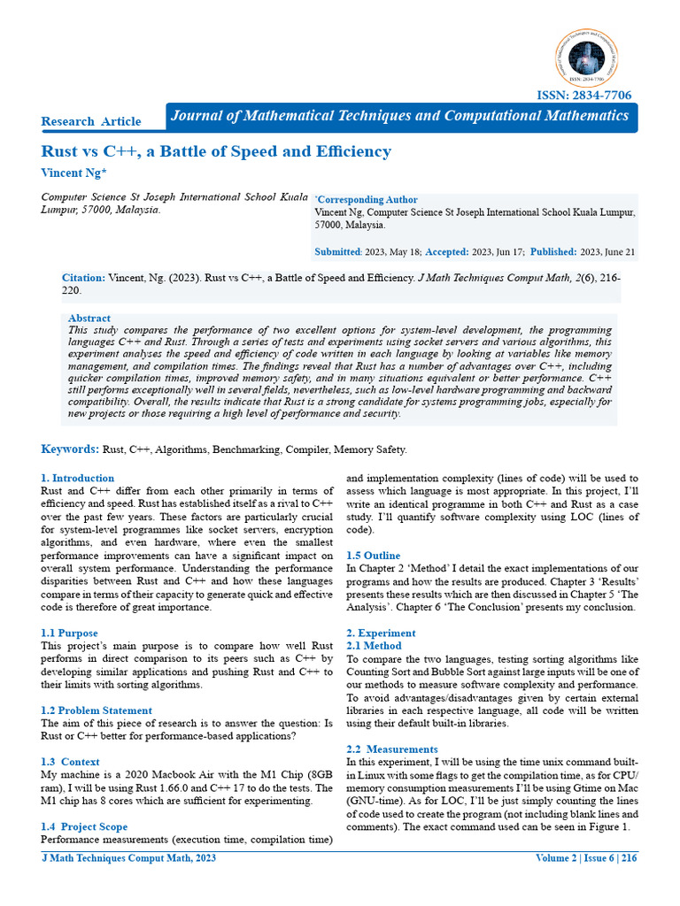 Rust Vs C A Battle of Speed and Efficiency | PDF | C++ | Compiler Rust Vs C A Battle of Speed and Efficiency | PDF | C++ | Compiler