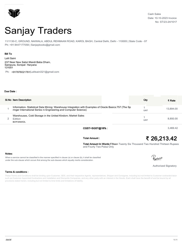 Lalit Saini Books Bill 10-10-2023 | PDF | Business