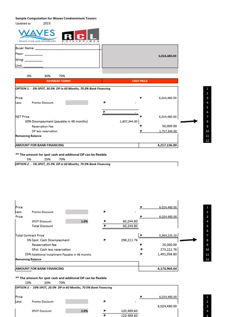 Waves Condominium Price List Payment Terms March2023 For Sales 4 | PDF | Down Payment | Discounting