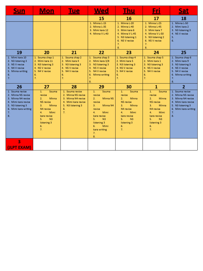 JLPT Study Schedule | PDF | Languages Of Taiwan | Languages
