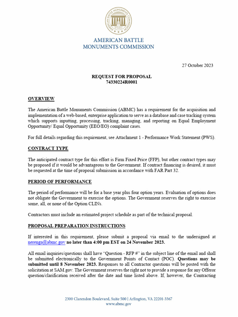 74330224R0001 RFP Instructions Letter | PDF | Request For Proposal | Offer And Acceptance