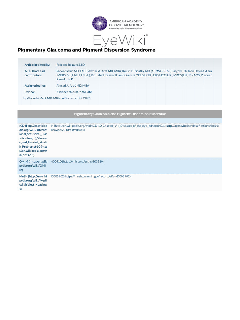 Pigmentary Glaucoma and Pigment Dispersion Syndrome - EyeWiki | PDF ...