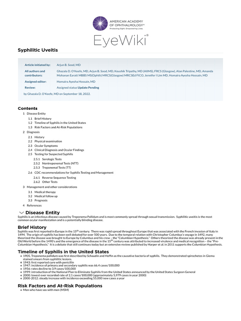 Syphilitic Uveitis - EyeWiki | PDF | Causes Of Death | Medicine