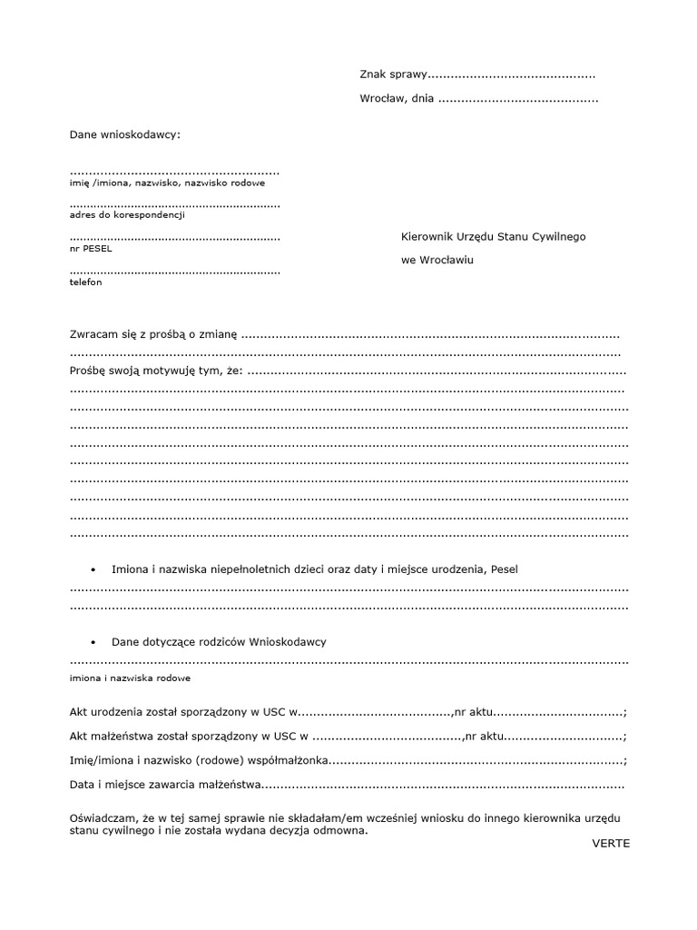 USC Wniosek Zmiana Imienia Nazwiska Pazdziernik2019 | PDF