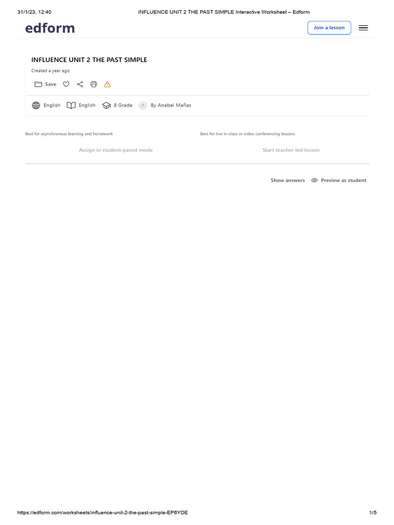 INFLUENCE UNIT 2 THE PAST SIMPLE Interactive Worksheet - Edform | PDF | Behavior Modification