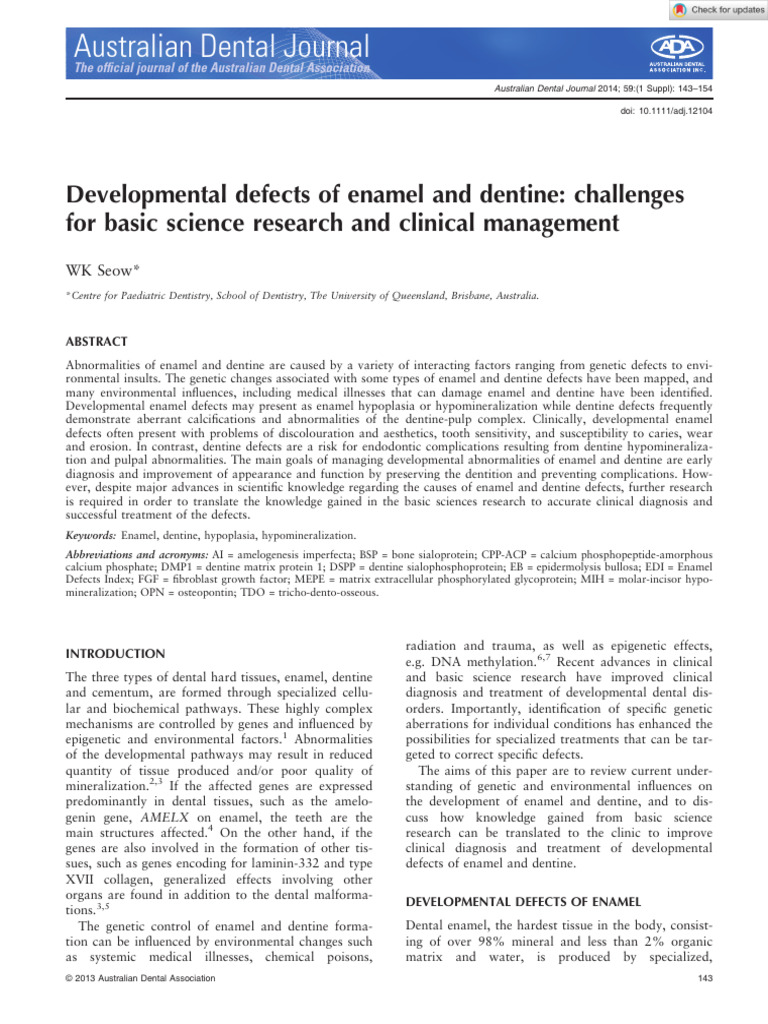 Australian Dental Journal - 2013 - Seow - Developmental Defects of ...