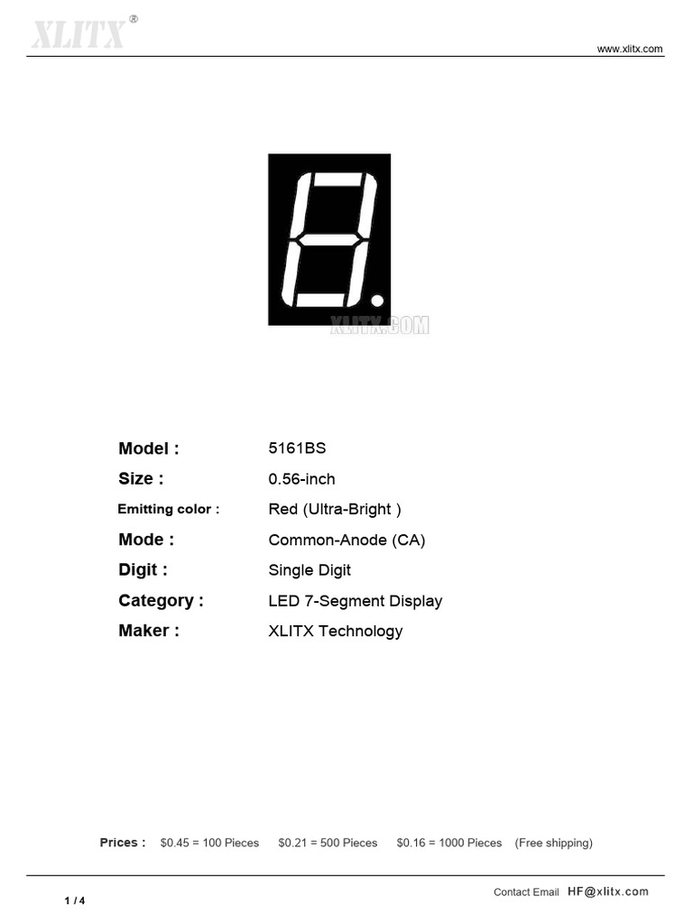 5161BS 7-Segment Display Datasheet | PDF | Celsius | Electronic Engineering