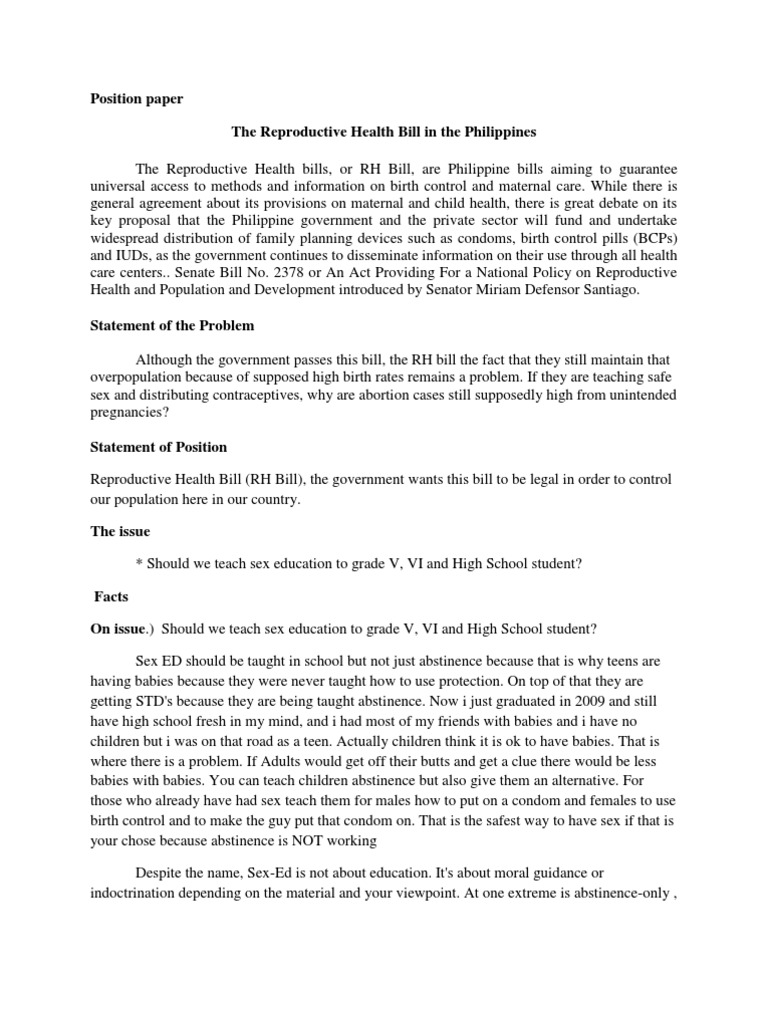 Position Paper Pdf Sex Education Birth Control