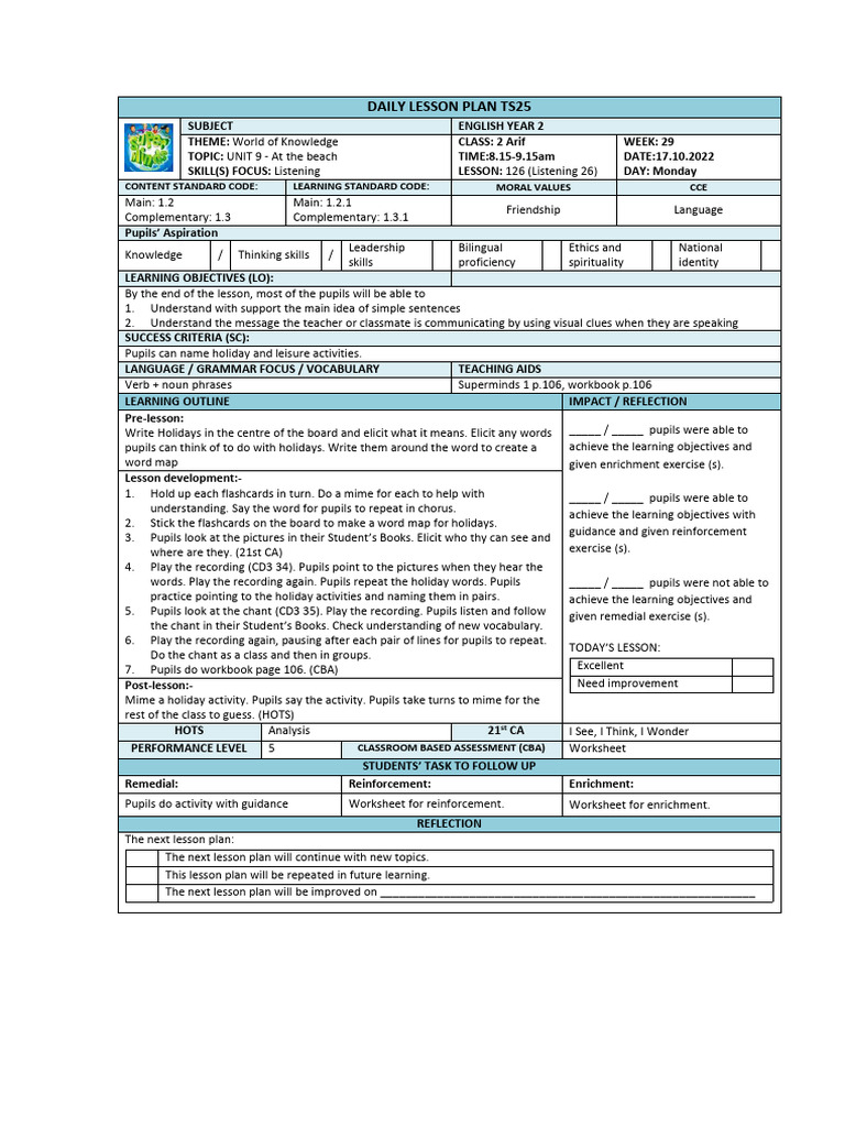 RPH 29 | PDF | Lesson Plan | Vocabulary