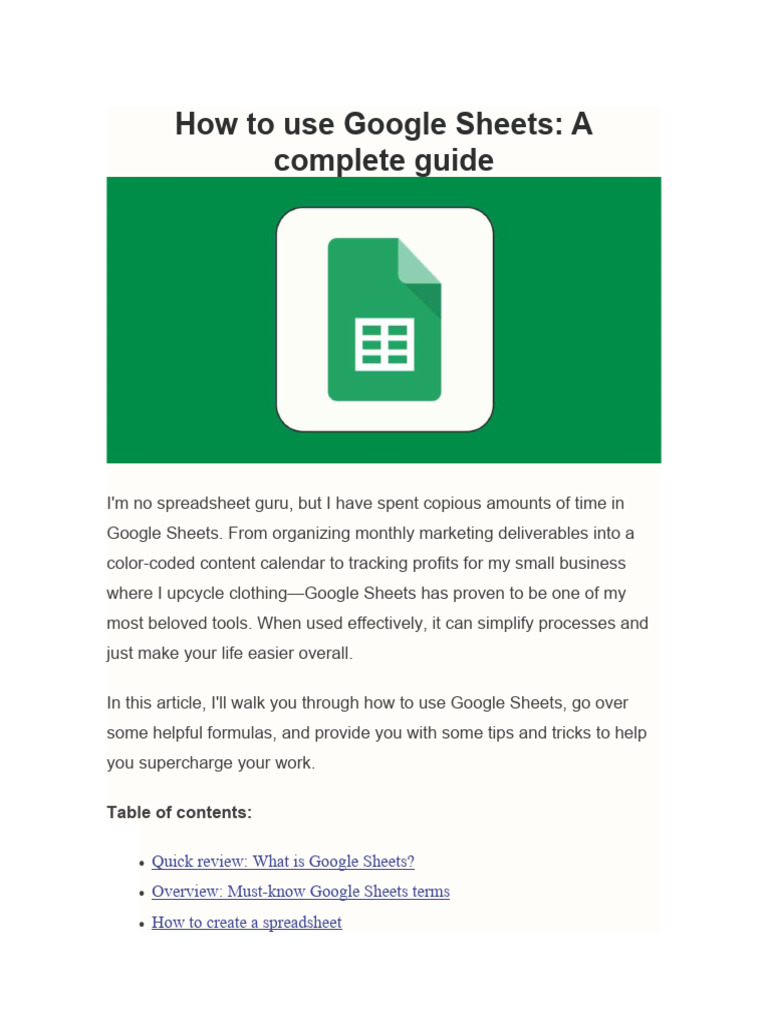 Google Sheets Guide for Beginners | PDF | Spreadsheet | Microsoft Excel