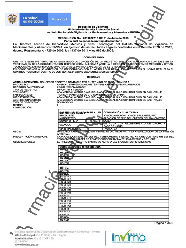 Registro INVIMA Tensiómetro | PDF