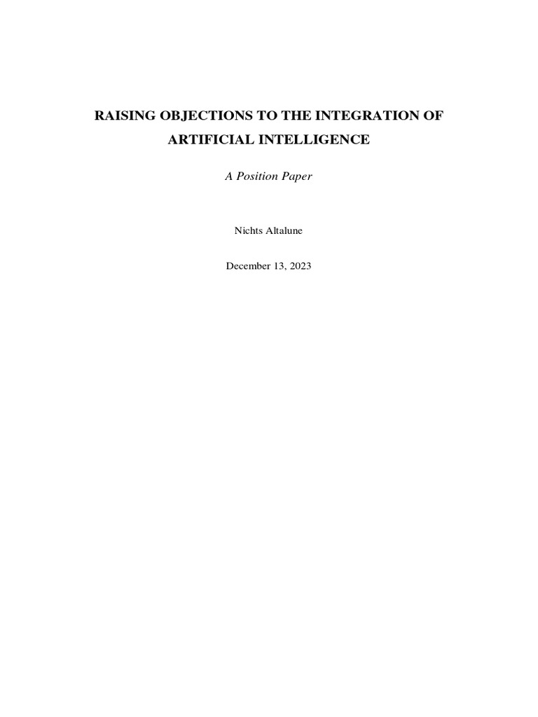 Raising Objections to the Integration of AI | PDF | Artificial ...