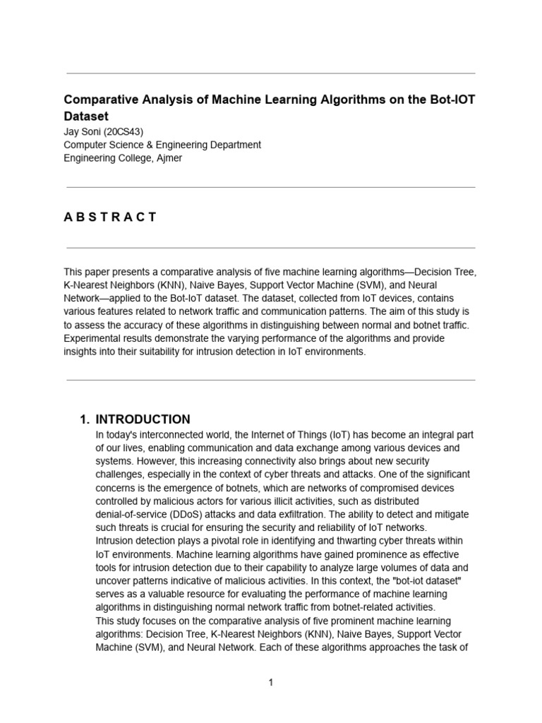 Comparative Analysis of Machine Learning Algorithms On The Bot-IOT Dataset | PDF | Internet Of ...