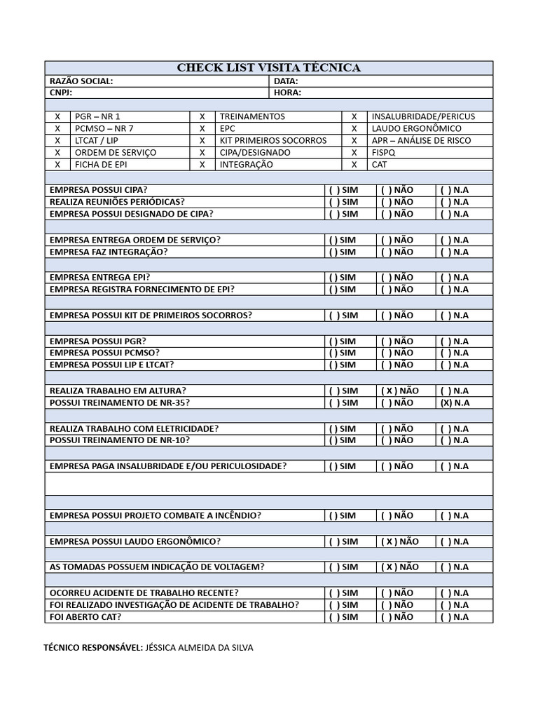 Check List Visita Técnica | PDF | Segurança | Risco