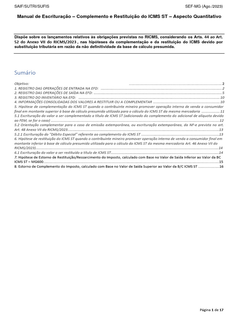Manual de ICMS ST: Complemento e Restituição | PDF | Impostos | Recibo