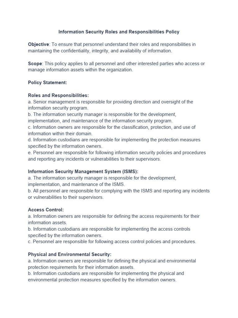 Information Security Roles and Responsibilities | PDF | Information ...