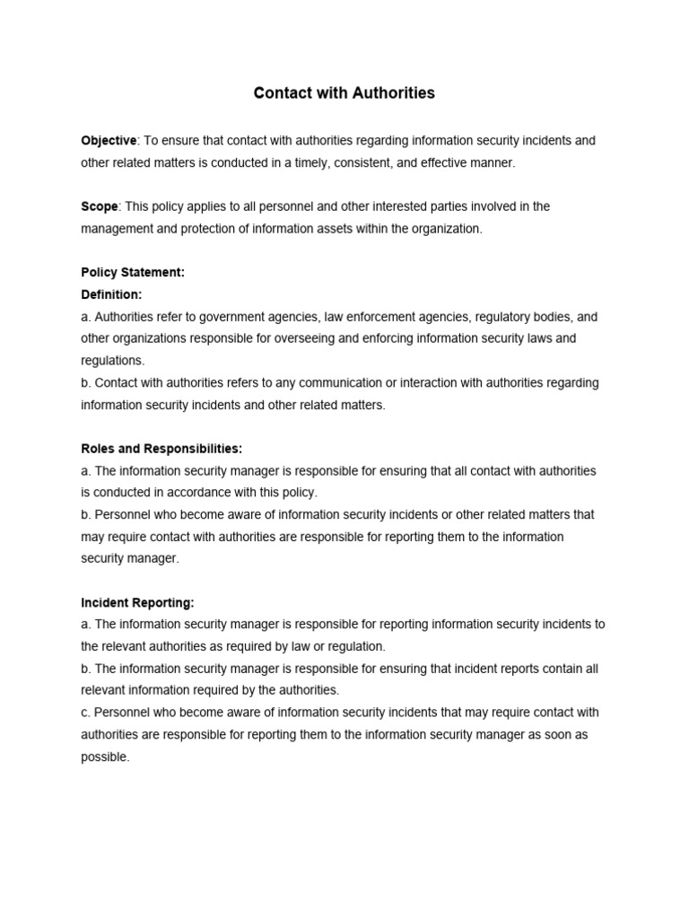 Information Security Authority Contact Policy | PDF | Information ...