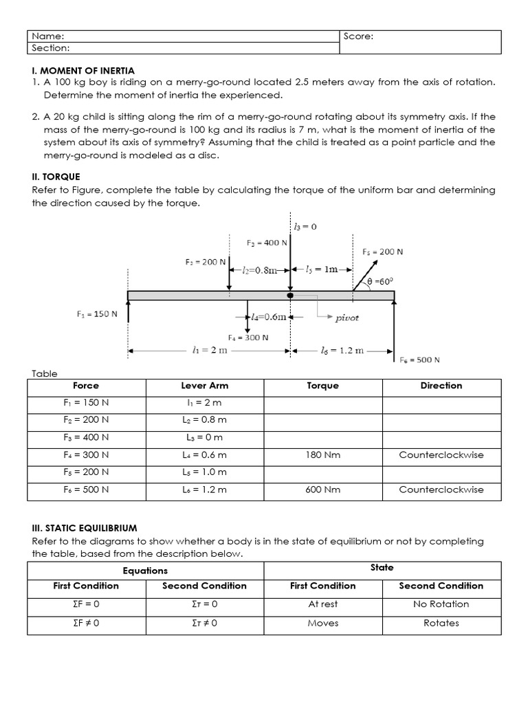 Rotational Motion LAS | PDF | Torque | Rotation Around A Fixed Axis