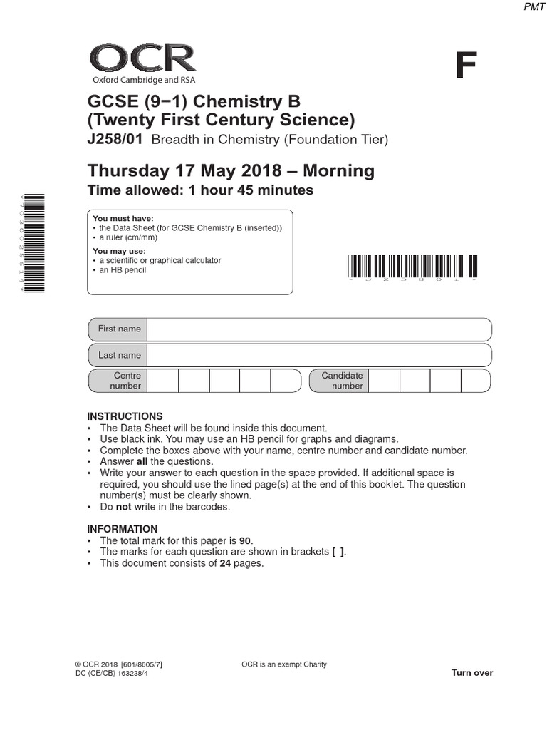 June 2018 QP - Paper 1 OCR (B) Chemistry GCSE | PDF | Chlorine | Ammonium