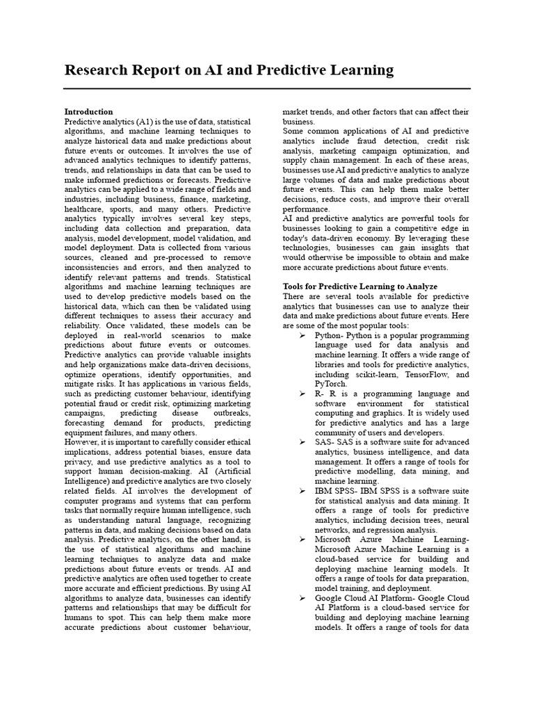 Research Report on AI and Predictive Learning | PDF | Predictive Analytics | Analytics
