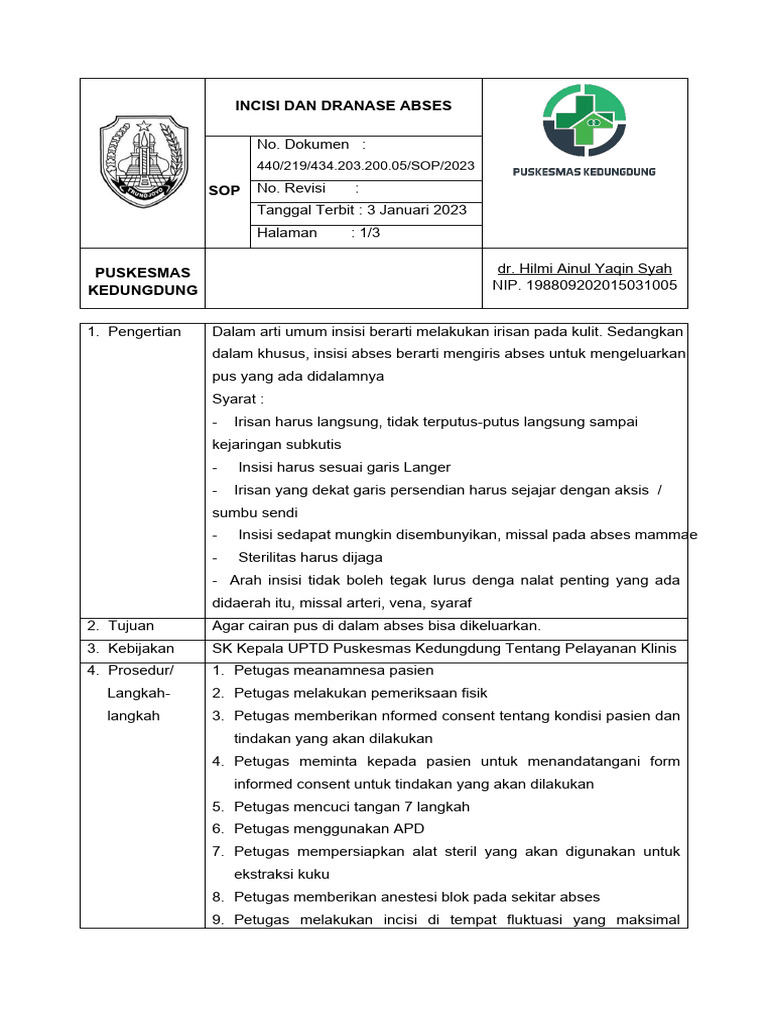 SOP Insisi dan Drainase Abses | PDF | Griya & Taman | Kesehatan Holistik